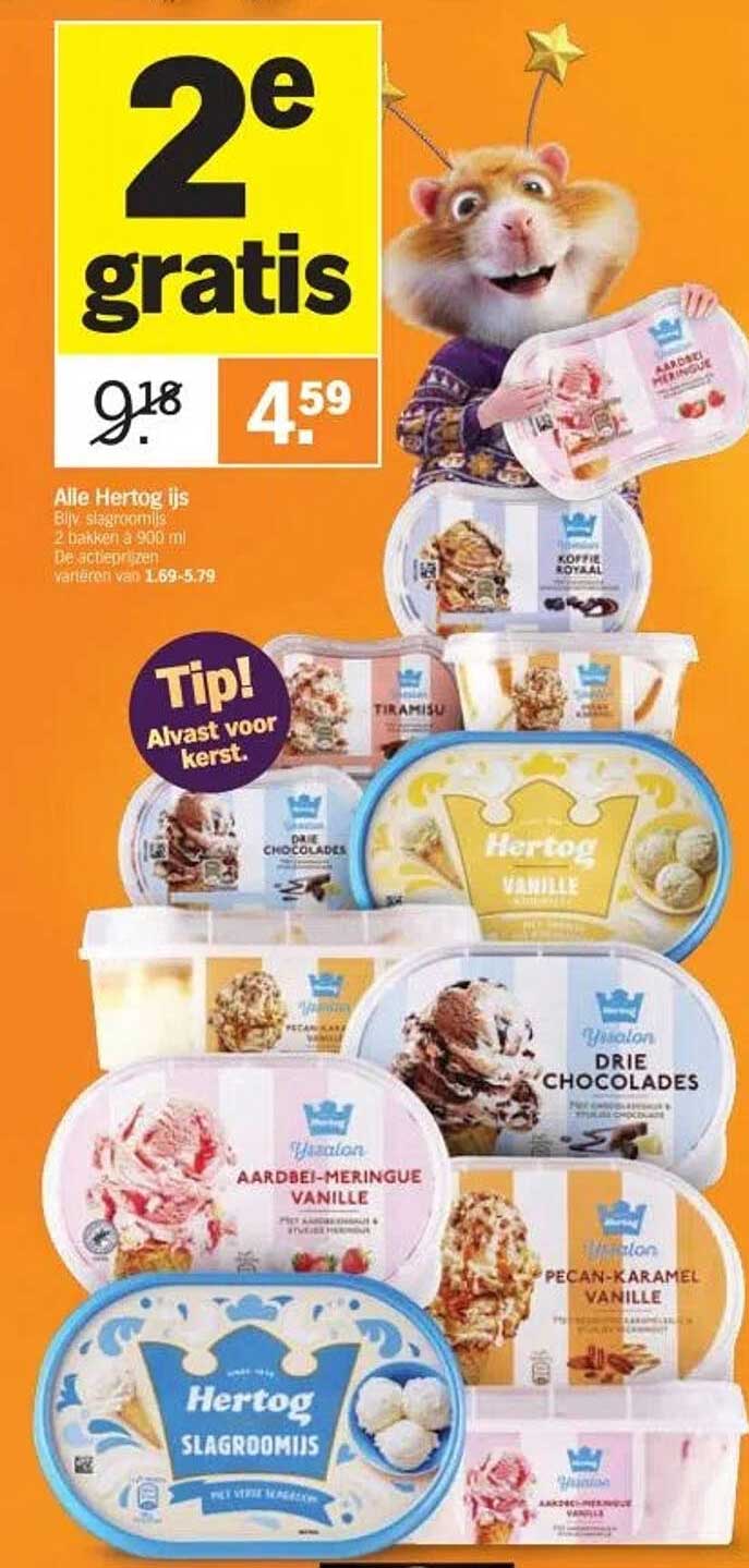 Alle Hertog Ijs, 2E Gratis Aanbieding bij Albert Heijn - FolderFeest.nl