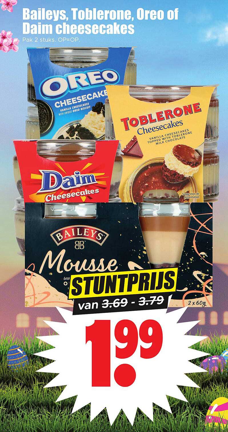 Baileys, Toblerone, Oreo Of Daim Cheesecakes aanbieding bij Dirk