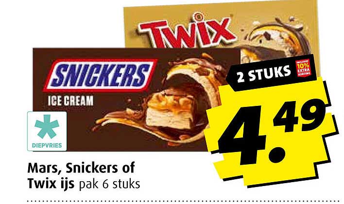 Mars, Snickers Of Twix Ijs Pak 6 Stuks aanbieding bij Boni