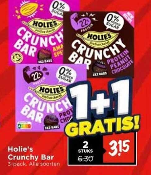 Holie's Crunchy Bar 3-Pack Aanbieding bij Vomar - FolderFeest.nl