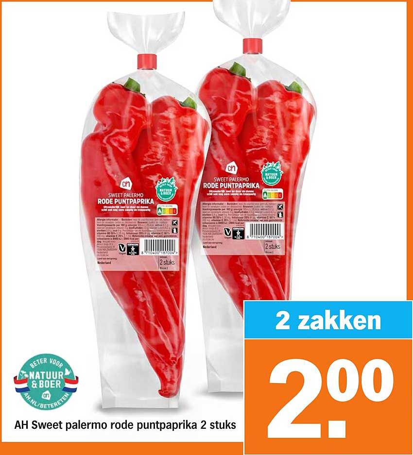 Ah Sweet Palermo Rode Puntpaprika 2 Stuks Aanbieding bij Albert Heijn ...