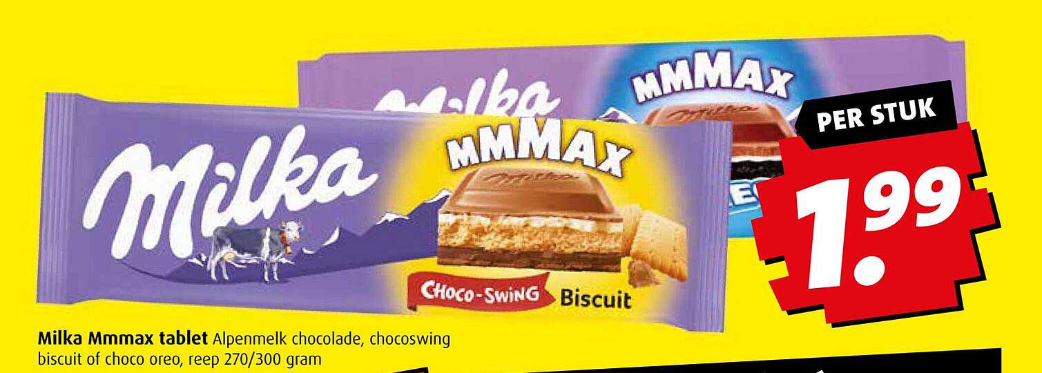 Milka Mmmmax Tablet Choco-Swing Biscuit aanbieding bij Boni