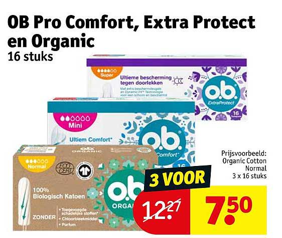 Ob Pro Comfort, Extra Protect En Organic aanbieding bij Kruidvat