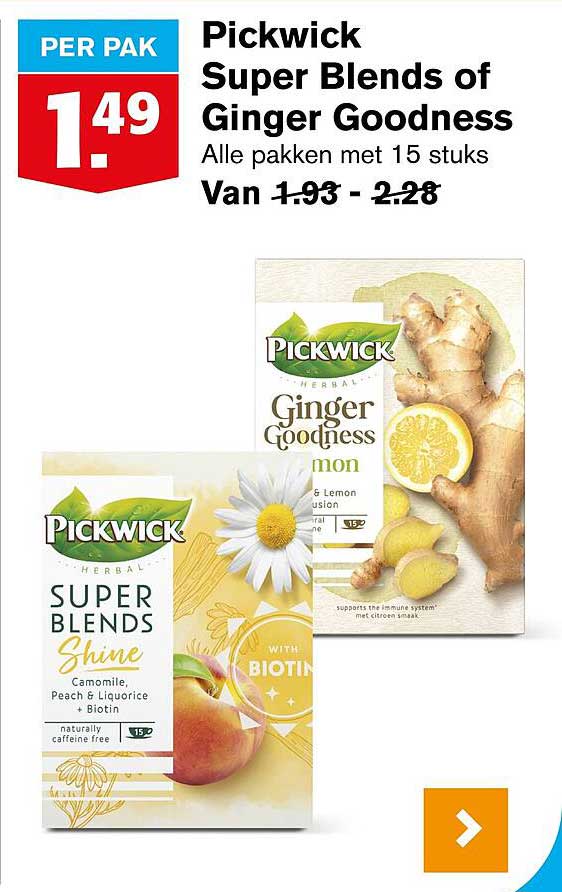Pickwick Super Blends Of Ginger Goodness aanbieding bij Hoogvliet