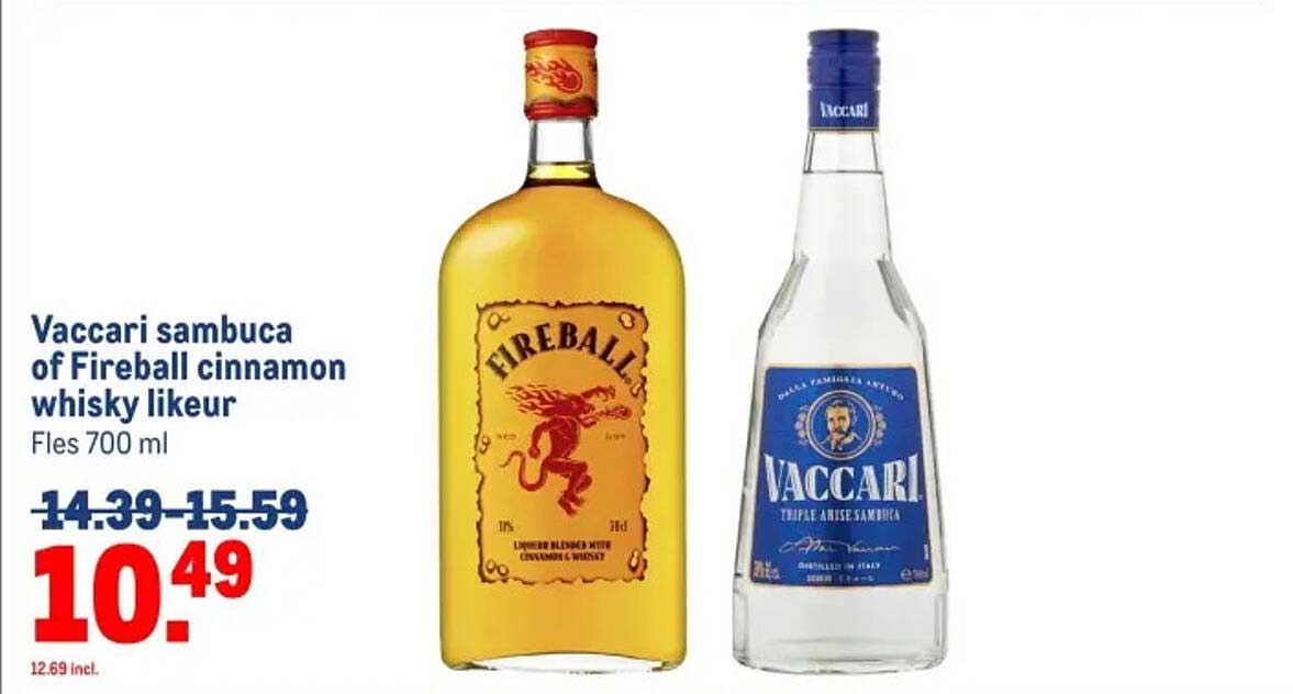 Vaccari Sambuca Of Fireball Cinnamon Whisky Liqueur Aanbieding bij ...