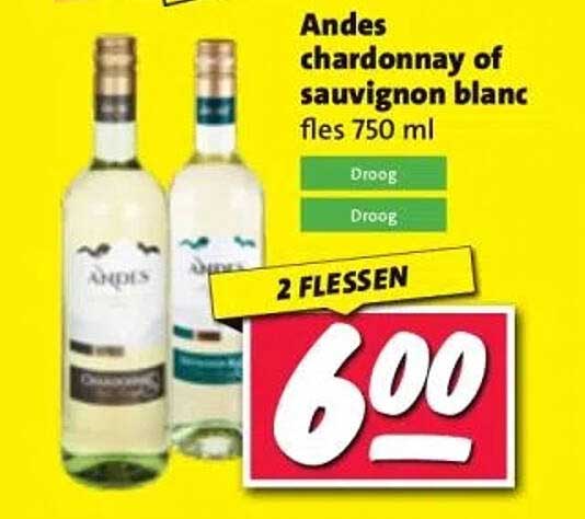 Andes Chardonnay Of Sauvignon Blanc Fles 750 Ml Aanbieding bij ...