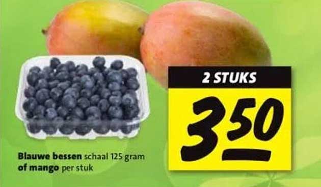 Blauwe Bessen Schaal 125 Gram Of Mango Per Stuk Aanbieding bij ...