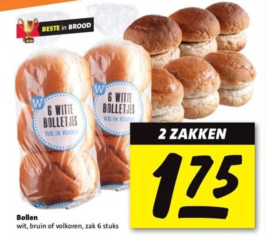 Bollen Wit, Bruin Of Volkoren, Zak 6 Stuks Aanbieding bij Nettorama ...