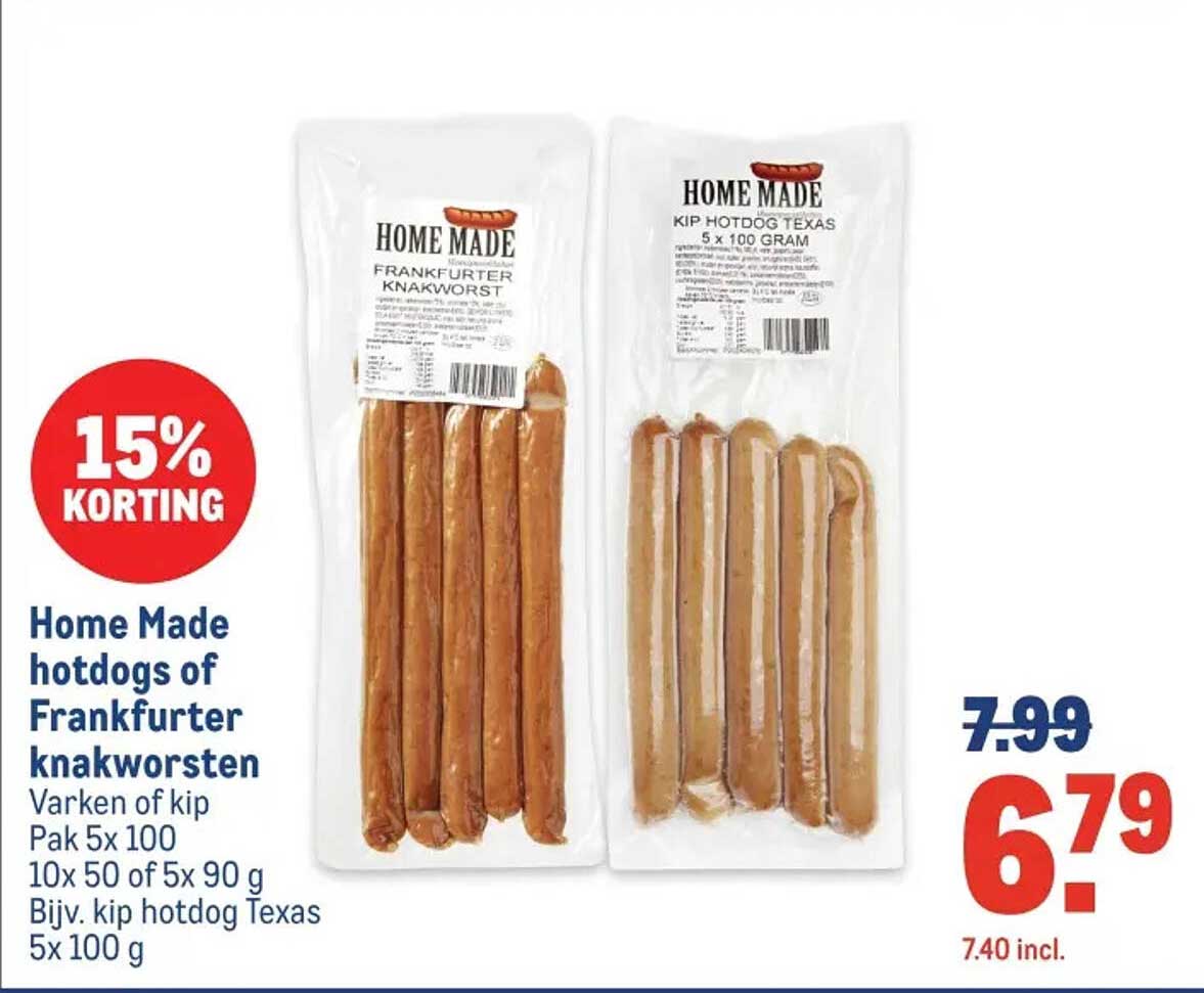 Home Made Hotdogs Of Frankfurter Knakworsten Aanbieding bij Makro ...