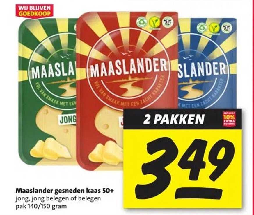 Maaslander Gesneden Kaas 50+ Jong, Jong Belegen Of Belegen Pak 140/150 ...