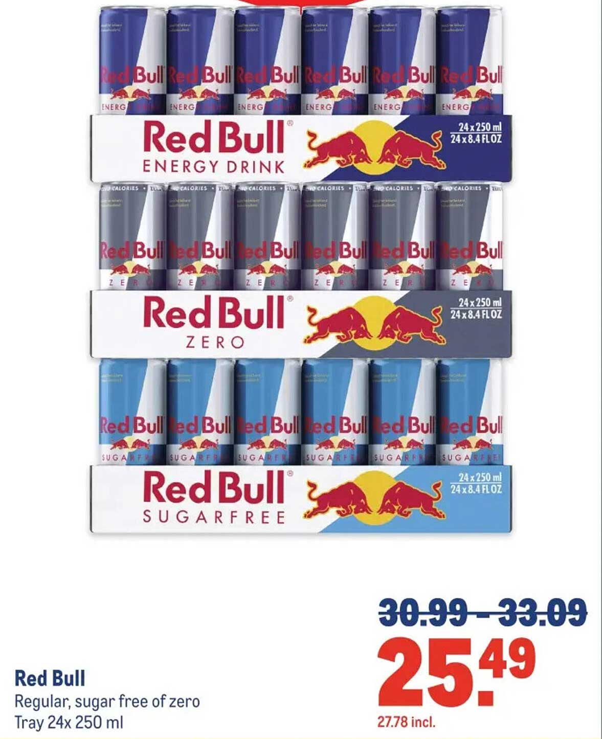 Red Bull Regular, Sugar Free Of Zero Tray 24X 250 Ml Aanbieding bij ...
