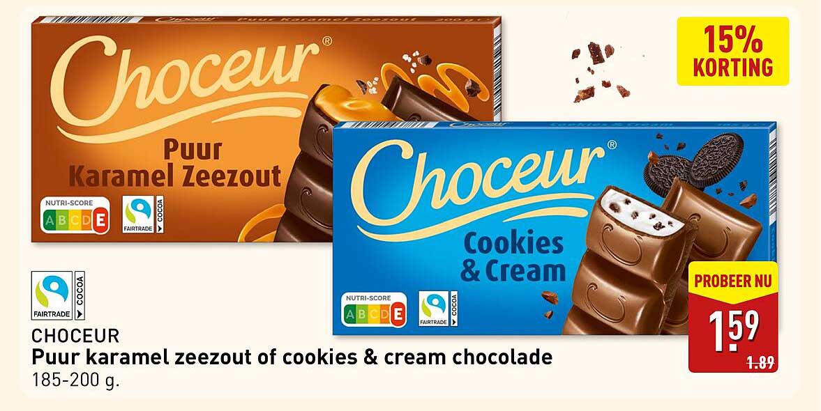 Chocoeur Puur Karamel Zeezout Of Cookies & Cream Chocolade Aanbieding ...