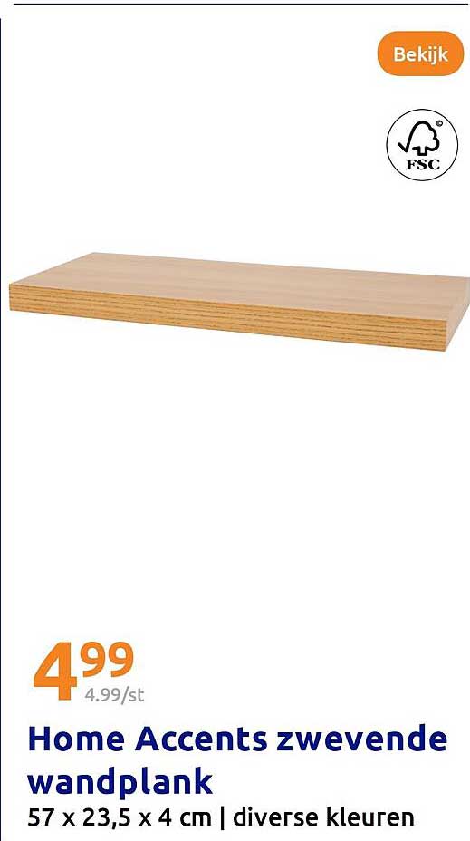Home Accents Zwevende Wandplank aanbieding bij Action