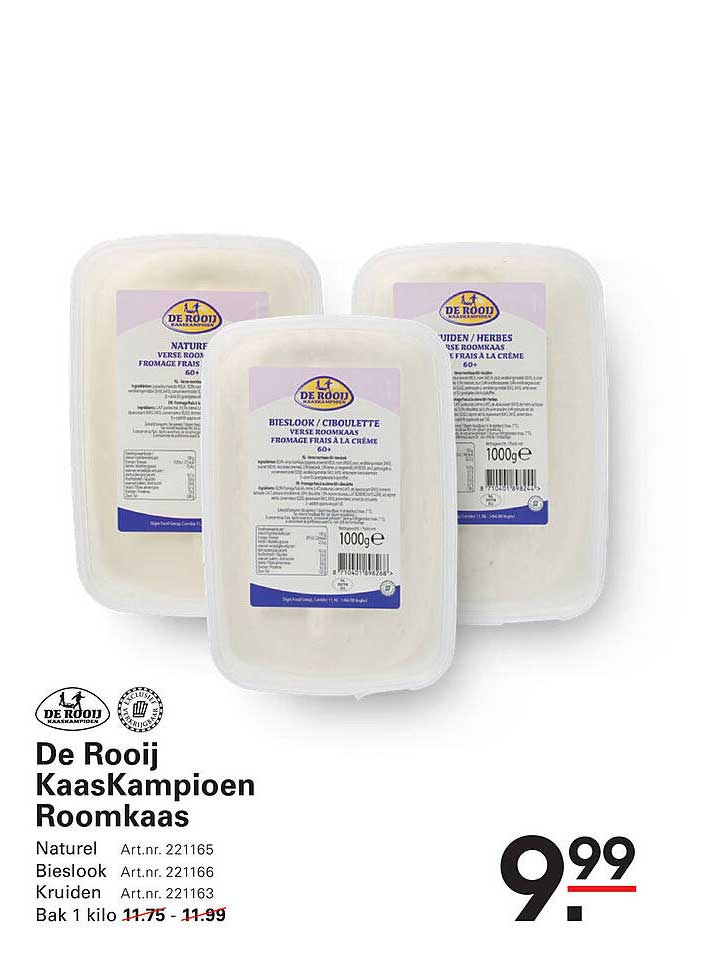 De Rooij Kaaskampioen Roomkaas Aanbieding bij Sligro - FolderFeest.nl