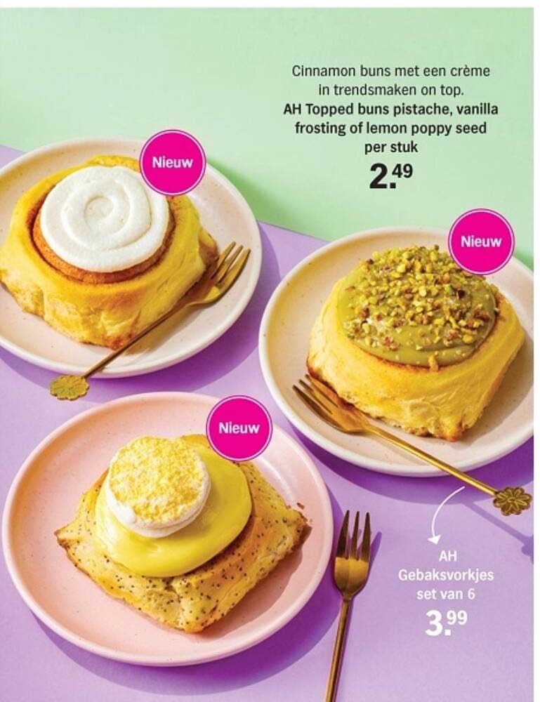 Ah Topped Buns Pistache, Vanilla Frosting Of Lemon Poppy Seed Per Stuk ...