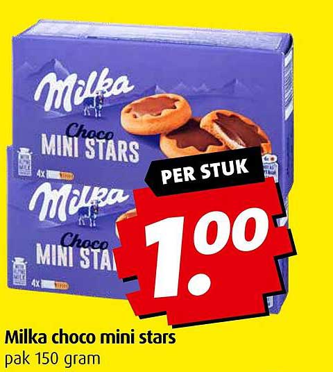 Milka Choco Mini Stars Pak 150 Gram aanbieding bij Boni