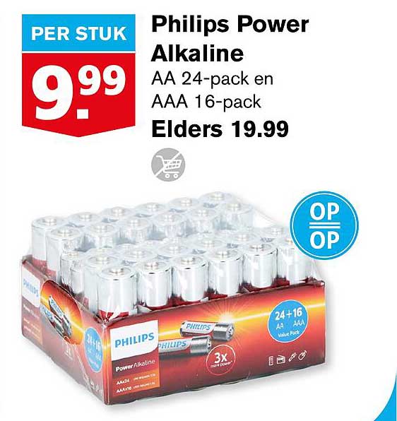 Philips Power Alkaline Aa 24-Pack En Aaa 16-Pack aanbieding bij Hoogvliet