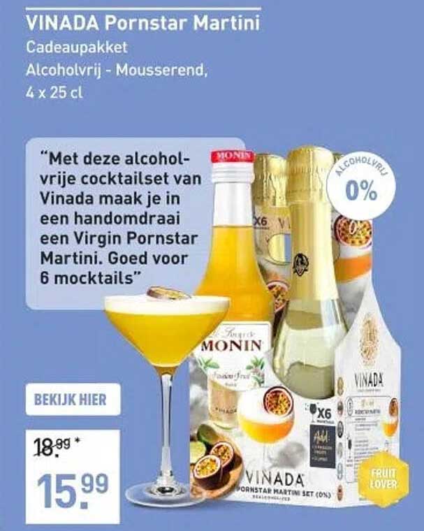 Vinada Pornstar Martini Cadeaupakket Alcoholvrij - Mousserend, 4 X 25 ...