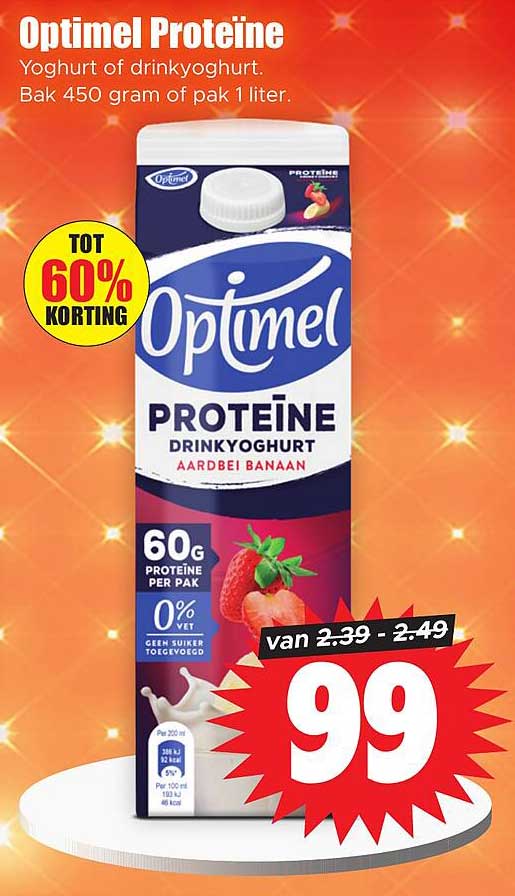 Optimel Proteïne Drinkyoghurt Aardbei Banaan aanbieding bij Dirk