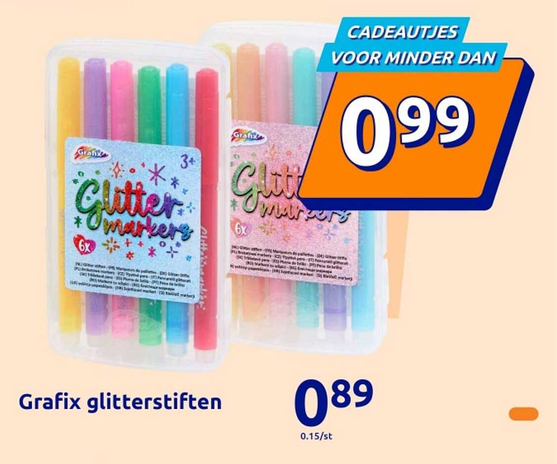 Grafix Glitterstiften Aanbieding bij Action - FolderFeest.nl