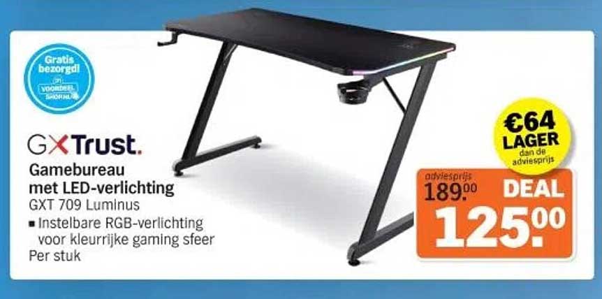 Gxtrust Gamebureau Met Led-Verlichting Gxt 709 Luminus Aanbieding bij ...