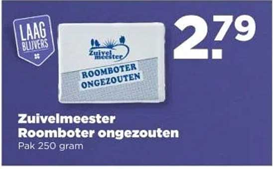 Zuivelmeester Roomboter Ongezouten aanbieding bij PLUS