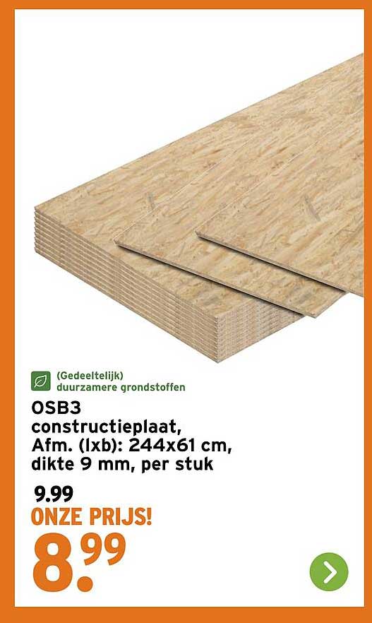 Osb3 Constructieplaat, Afm. (Lxb): 244X61 Cm, Dikte 9 Mm, Per Stuk ...