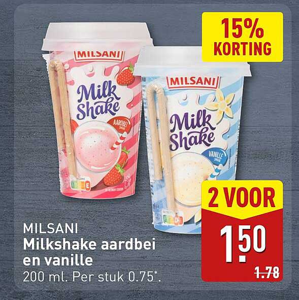 Milsani Milkshake Aardbei En Vanille Aanbieding bij ALDI - FolderFeest.nl