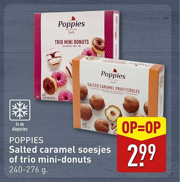 Poppies Salted Caramel Soesjes Of Trio Mini-Donuts Aanbieding bij ALDI ...