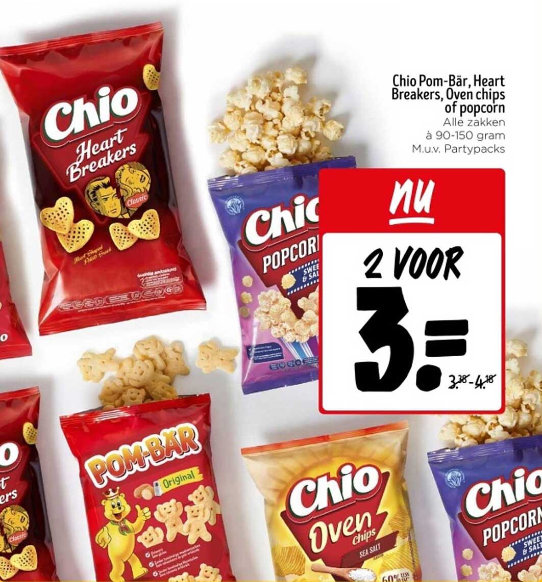 Chio Pom-Bär, Heart Breakers, Oven Chips Of Popcorn Aanbieding bij ...