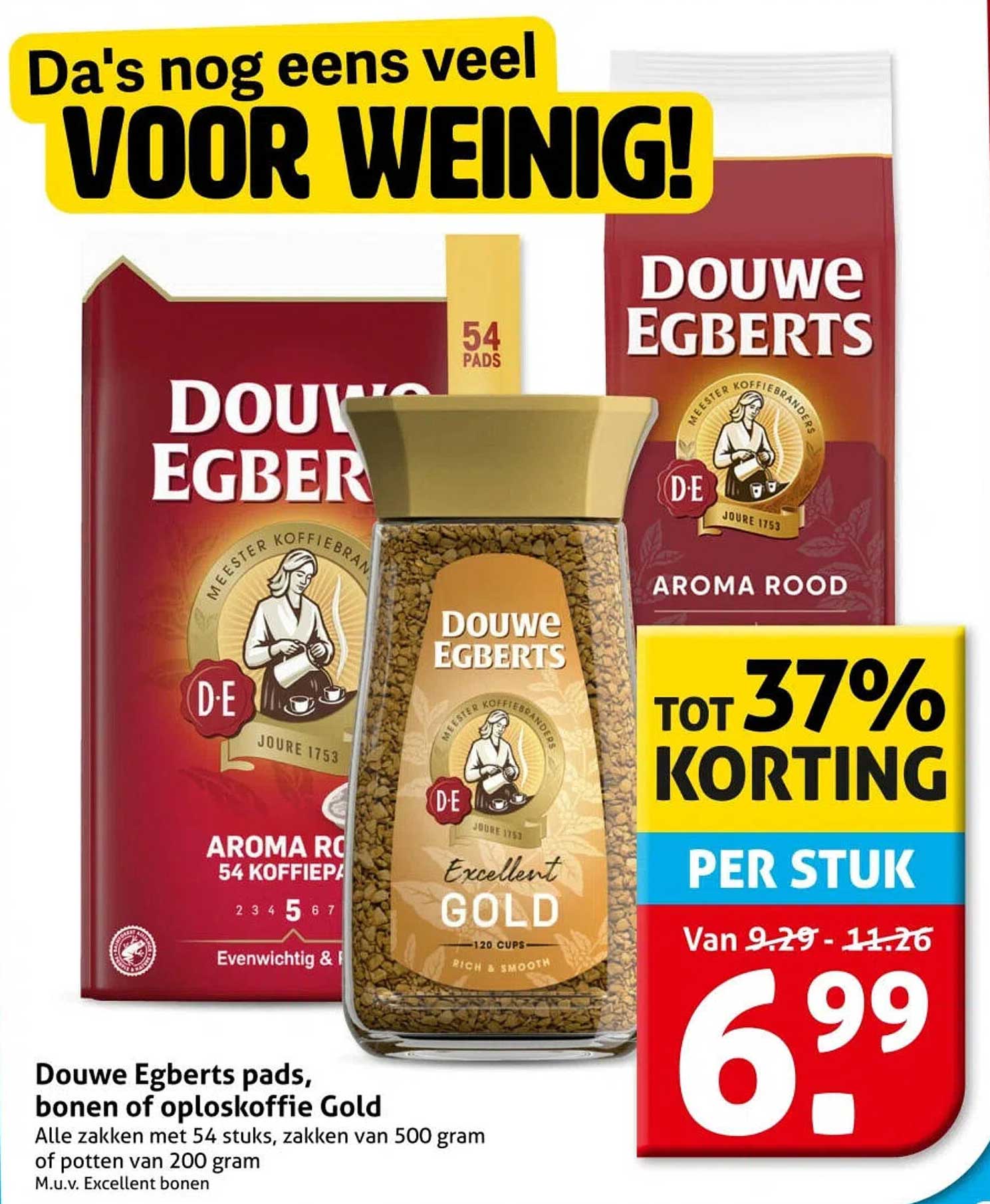 Douwe Egberts Pads, Bonen Of Oploskoffie Gold Aanbieding bij Hoogvliet ...