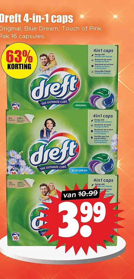 Dreft 4-In-1 Caps Aanbieding bij Dirk - FolderFeest.nl