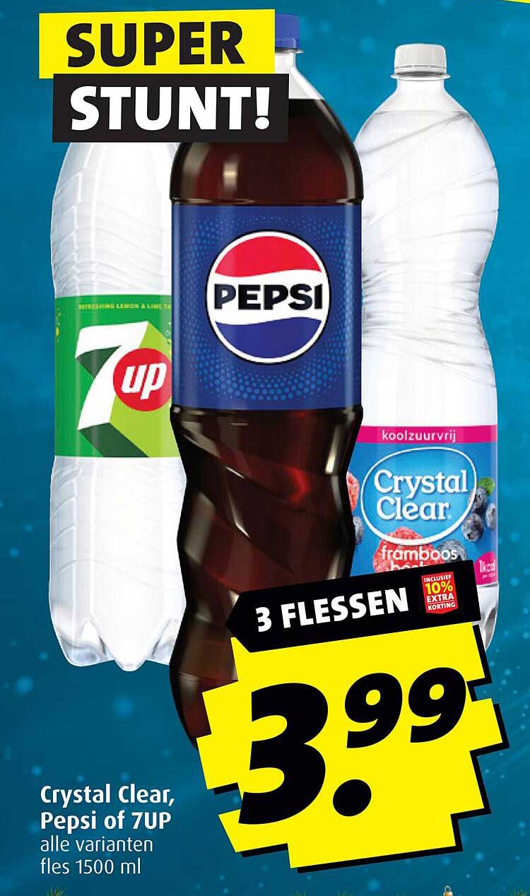 3 Flessen Crystal Clear, Pepsi Of 7Up, Alle Varianten Fles 1500 Ml ...