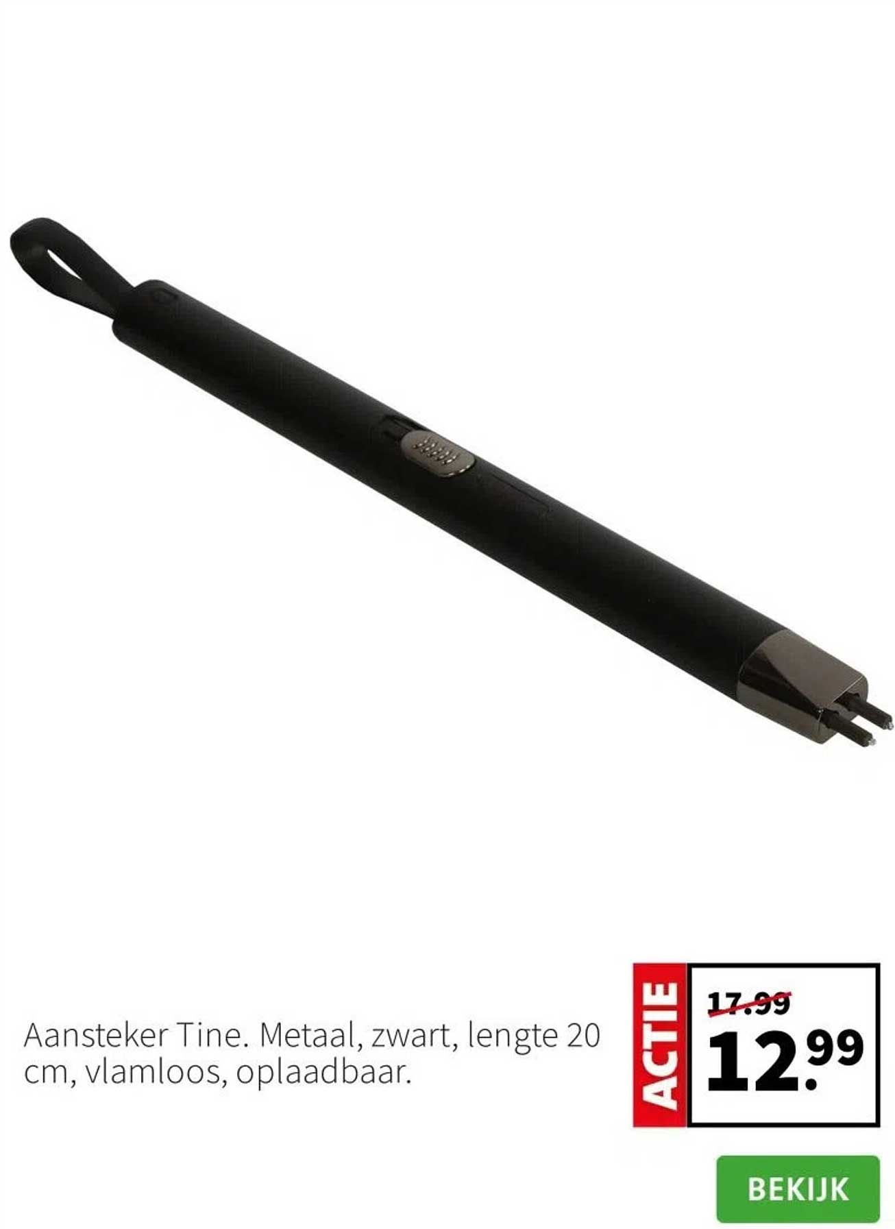 Aansteker Tine. Metaal, Zwart, Lengte 20 Cm, Vlamloos, Oplaadbaar ...