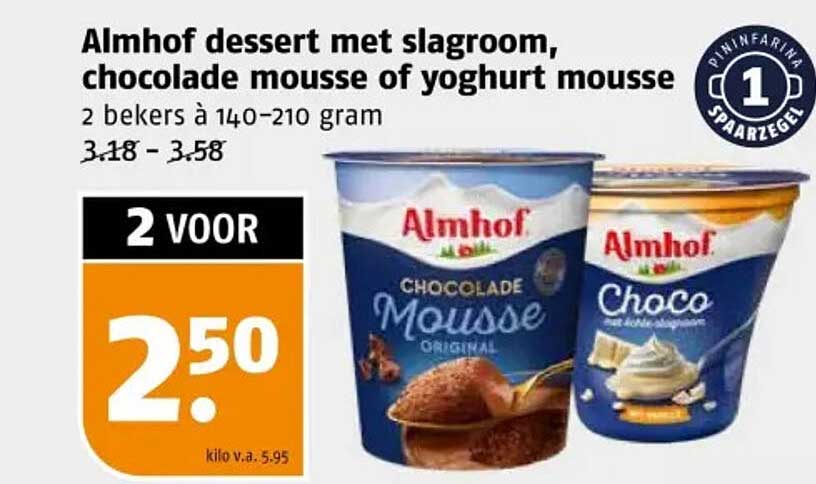 Almhof Dessert Met Slagroom, Chocolade Mousse Of Yoghurt Mousse ...
