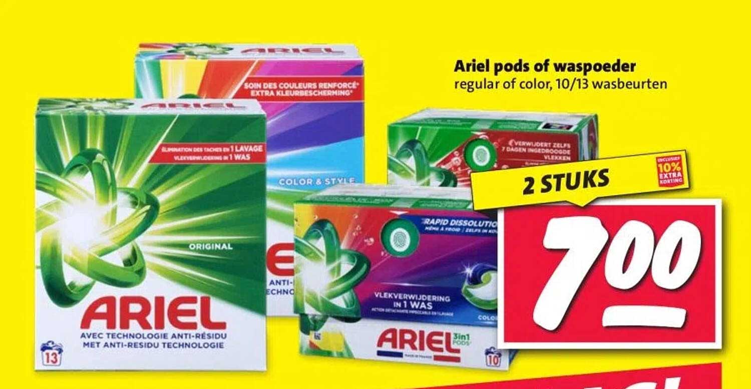 Ariel Waspoeder Of Pods Regular Of Color 10/13 Wasbeurten Aanbieding ...