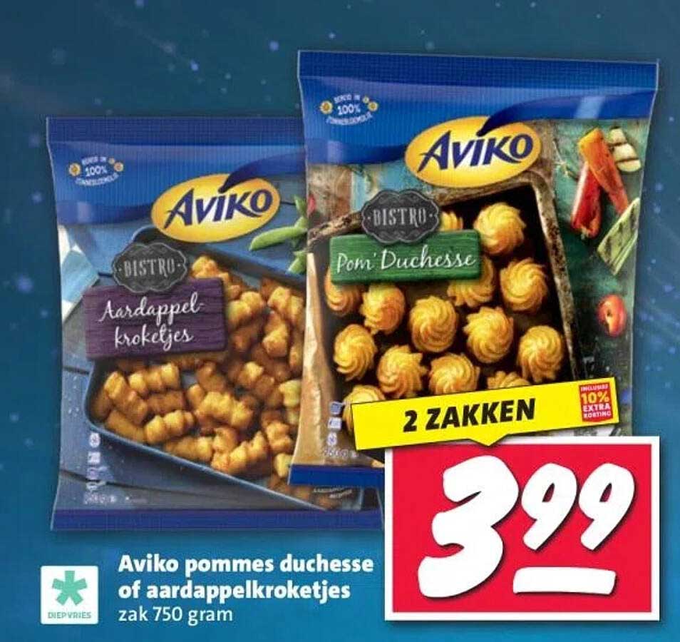 Aviko Pommes Duchesse Of Aardappelkroketjes Zak 750 Gram Aanbieding bij ...