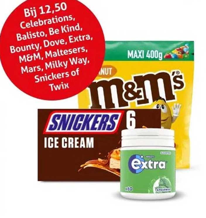 Bij 12,50 Celebrations, Balisto, Be Kind, Bounty, Dove, Extra, M&M's ...