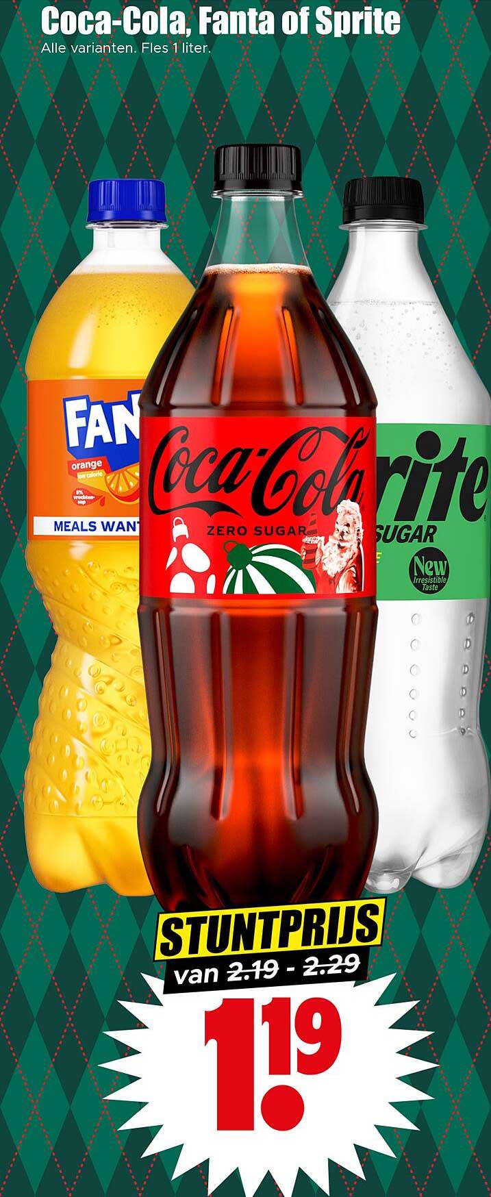 Coca-Cola, Fanta Of Sprite - Alle Varianten. Fles 1 Liter. Aanbieding ...