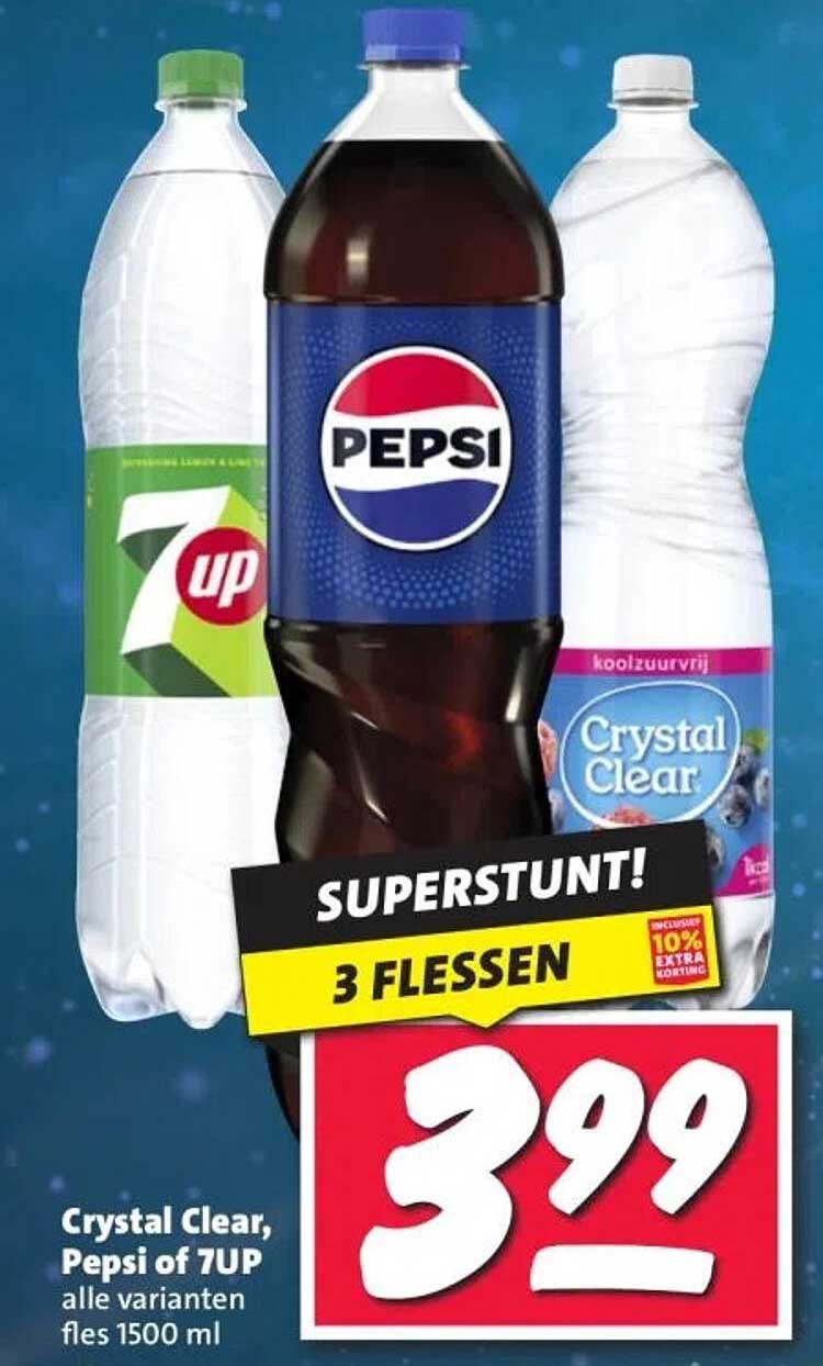 Crystal Clear, Pepsi Of 7Up Alle Varianten Fles 1500 Ml Aanbieding bij ...