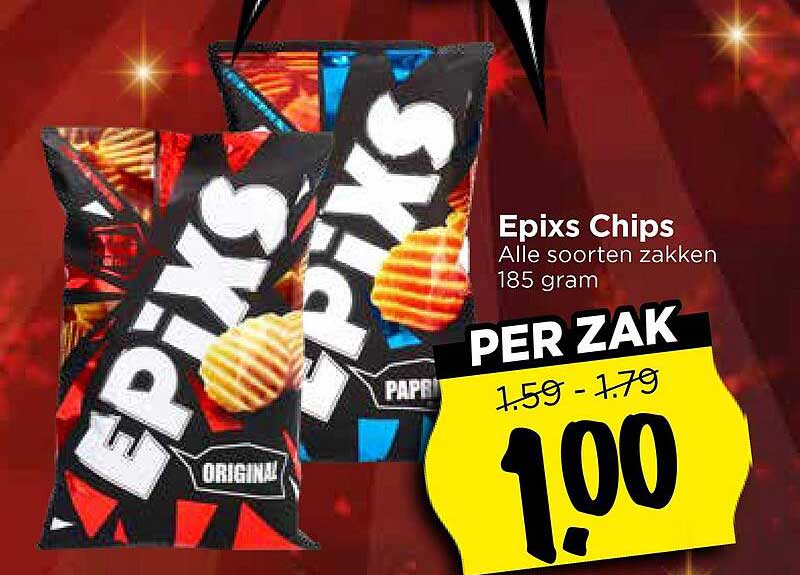 Epixs Chips Alle Soorten Zakken 185 Gram Aanbieding bij Vomar ...