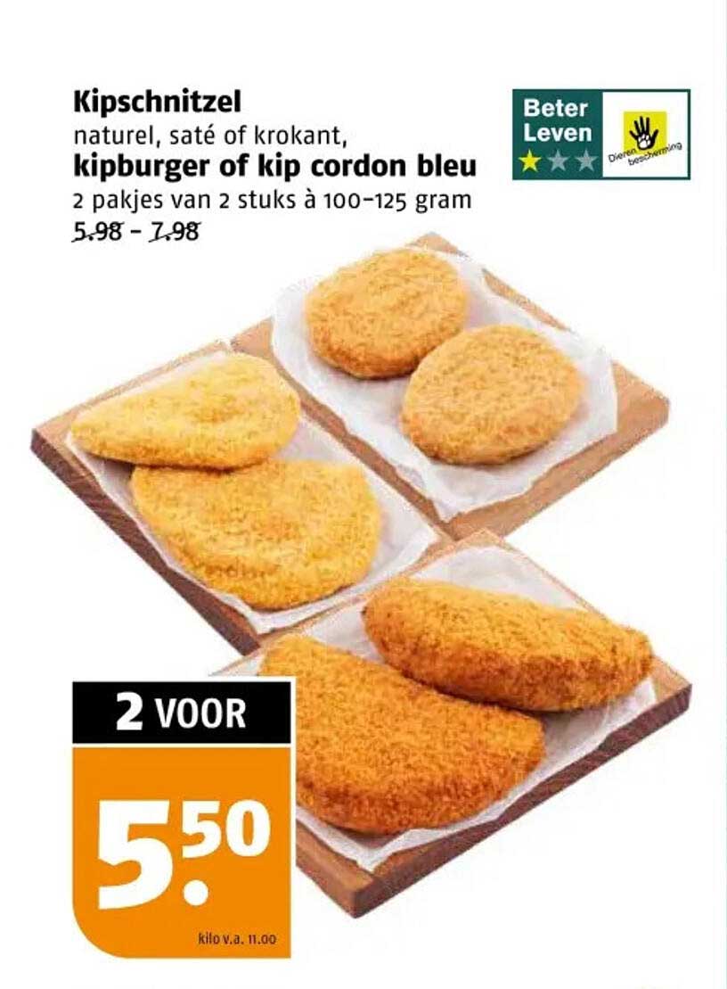 Kipschnitzel Naturel, Saté Of Krokant, Kipburger Of Kip Cordon Bleu, 2 ...