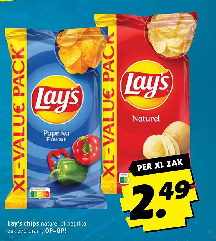 Lay's Chips Naturel Of Paprika Zak 370 Gram, Op=Op! Aanbieding bij Boni ...