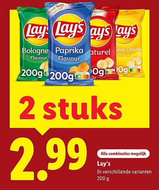 Lay's In Verschillende Varianten 200 G Aanbieding bij Lidl - FolderFeest.nl