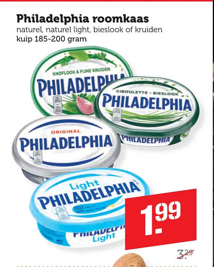 Philadelphia Roomkaas Naturel, Naturel Light, Bieslook Of Kruiden Kuip ...