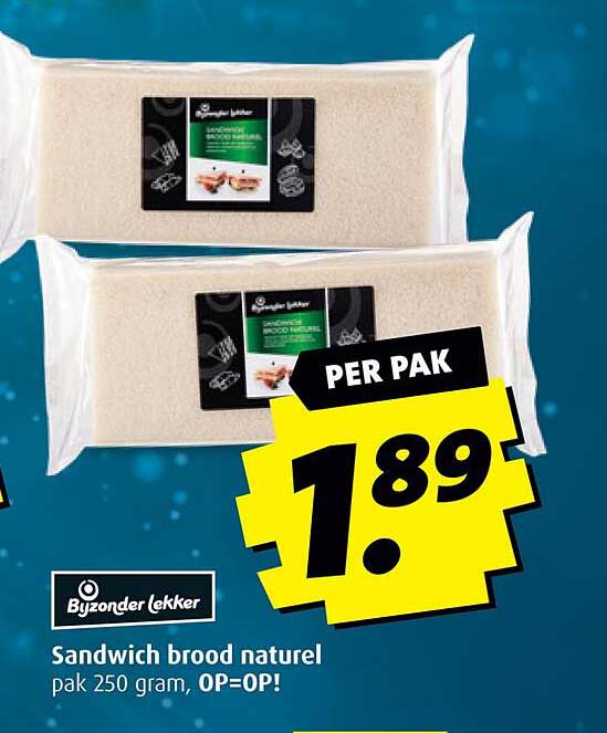 Sandwich Brood Naturel Pak 250 Gram, Op=Op! Aanbieding bij Boni ...