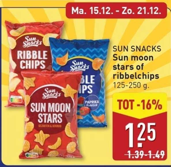 Sun Snacks Sun Moon Stars Of Ribbelchips 125-250 G. Aanbieding bij ALDI ...
