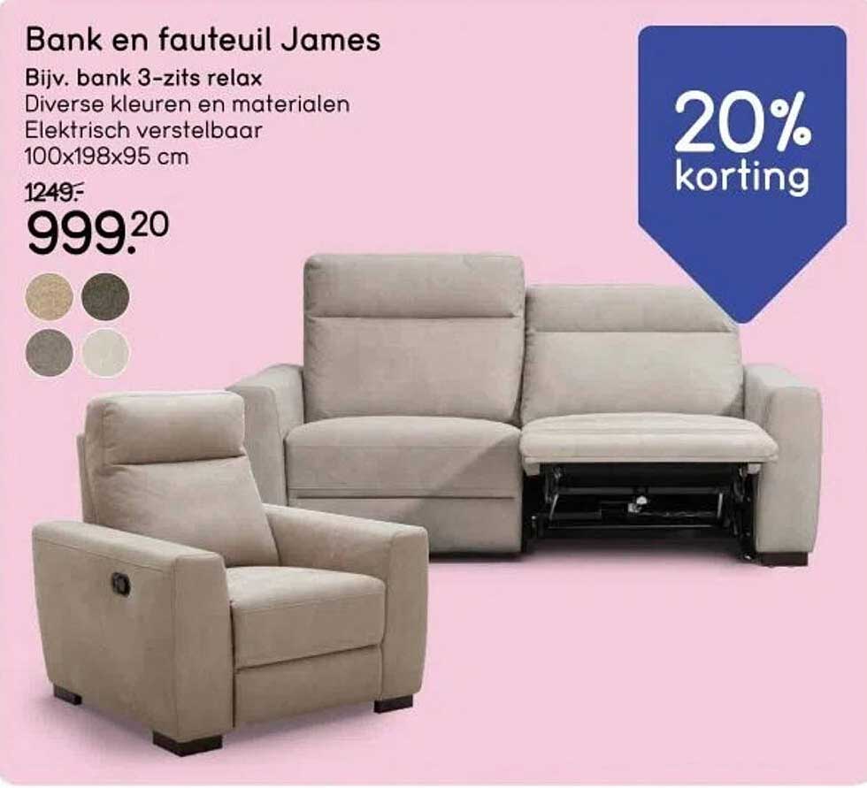 Bank En Fauteuil James Aanbieding bij Leen Bakker - FolderFeest.nl