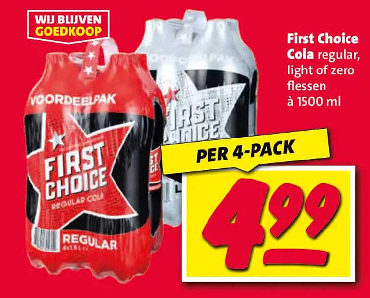 First Choice Cola Regular, Light Of Zero Flessen À 1500 Ml Aanbieding ...