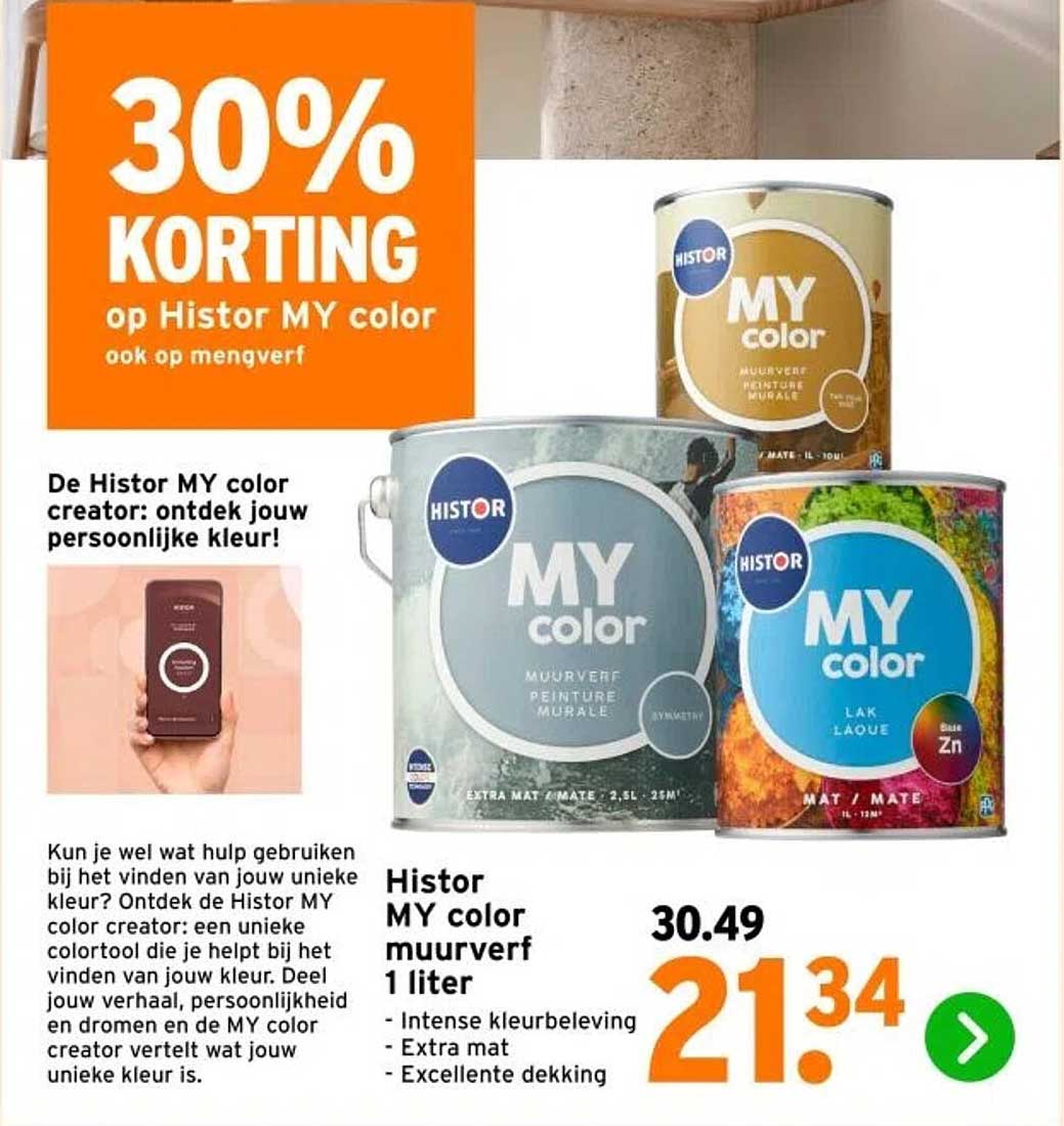 Histor My Color Muurverf 1 Liter Aanbieding bij GAMMA - FolderFeest.nl